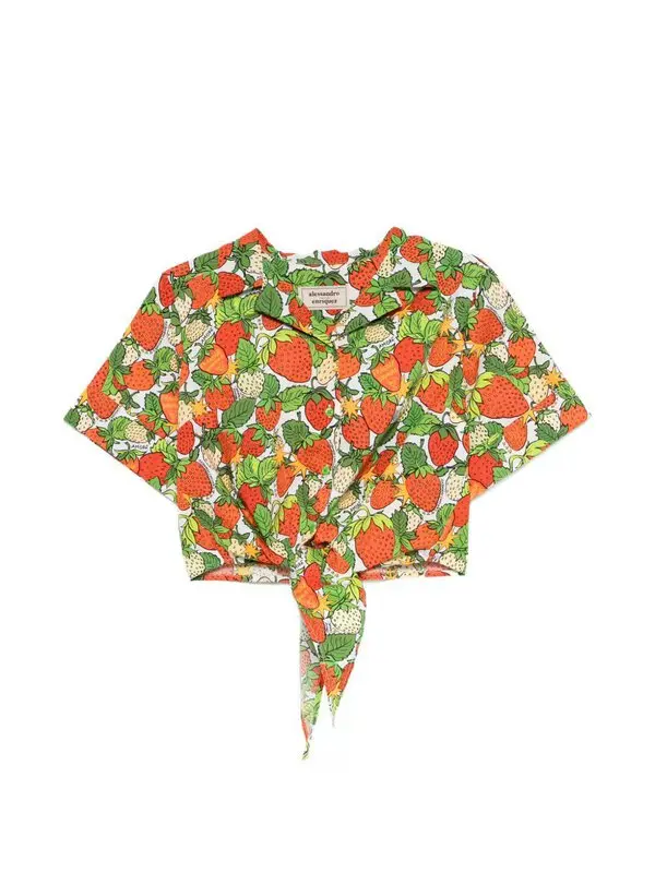 ALESSANDRO ENRIQUEZ Strawberry-print Tie-front Top - White