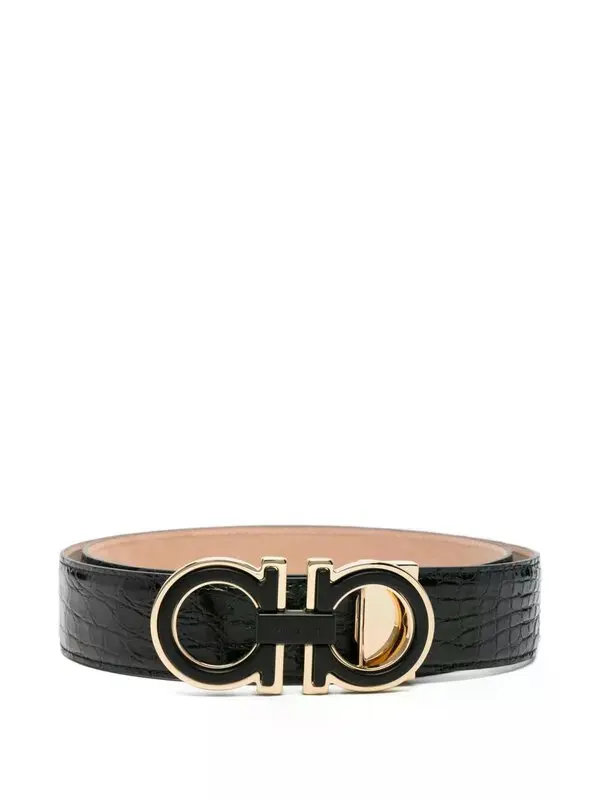 FERRAGAMO Textured Buckle Belt - Black