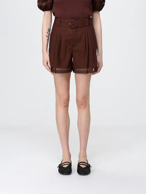 TWINSET Cotton Shorts With Belt - Coffee