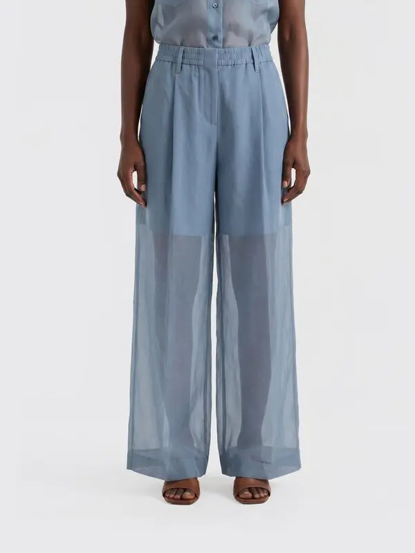 Brunello Cucinelli Wide-leg Cotton Trousers - Blue