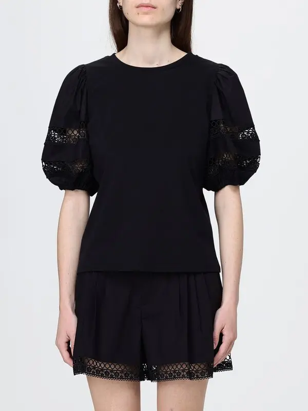TWINSET Cotton Top With Lace Balloon Sleeves - Black