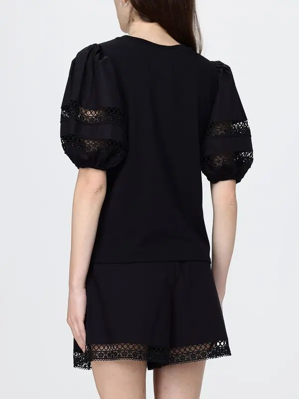 TWINSET Cotton Top With Lace Balloon Sleeves - Black
