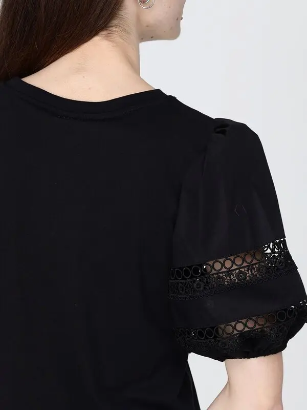 TWINSET Cotton Top With Lace Balloon Sleeves - Black
