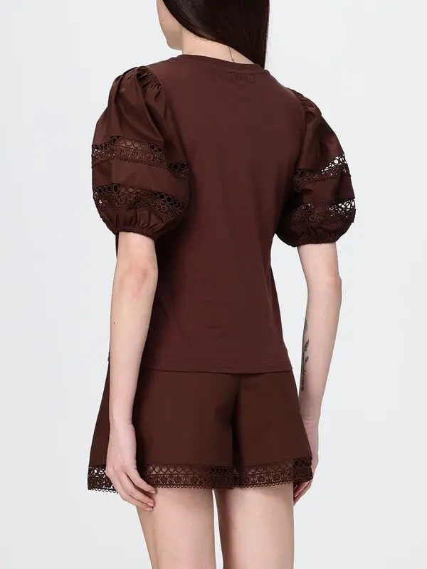 TWINSET Cotton Top With Lace Balloon Sleeves
