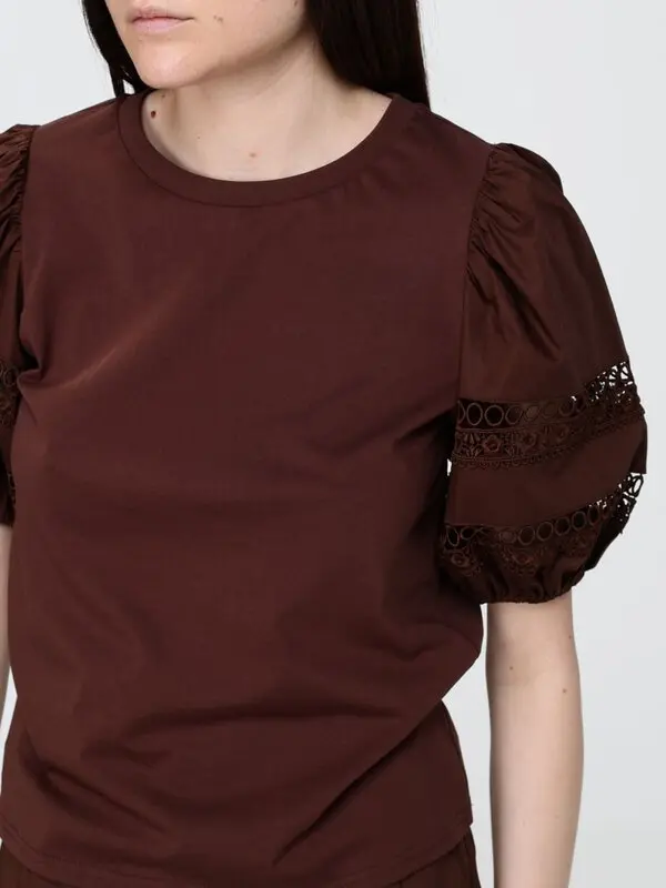 TWINSET Cotton Top With Lace Balloon Sleeves