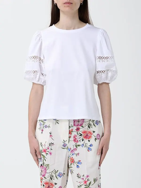 TWINSET Puff Sleeve Top With Lace Detail - White