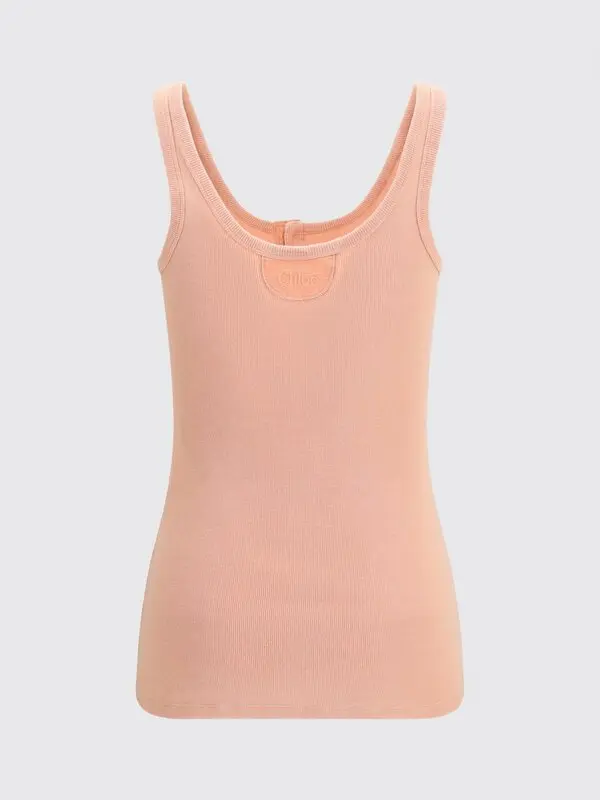 Chloé Ribbed Cotton Tank Top With Buttons - Coral