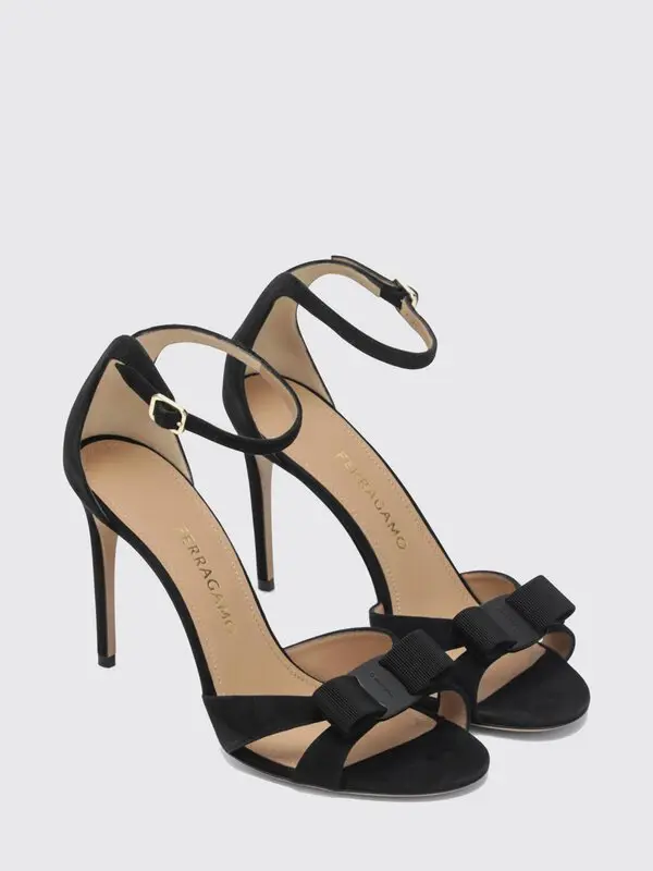 FERRAGAMO Suede Vara Bow Stiletto Sandals - Black