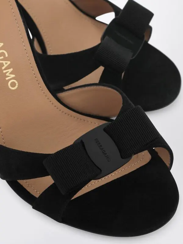 FERRAGAMO Suede Vara Bow Stiletto Sandals - Black
