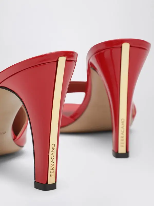 FERRAGAMO Patent Leather High Heel Mules - Red