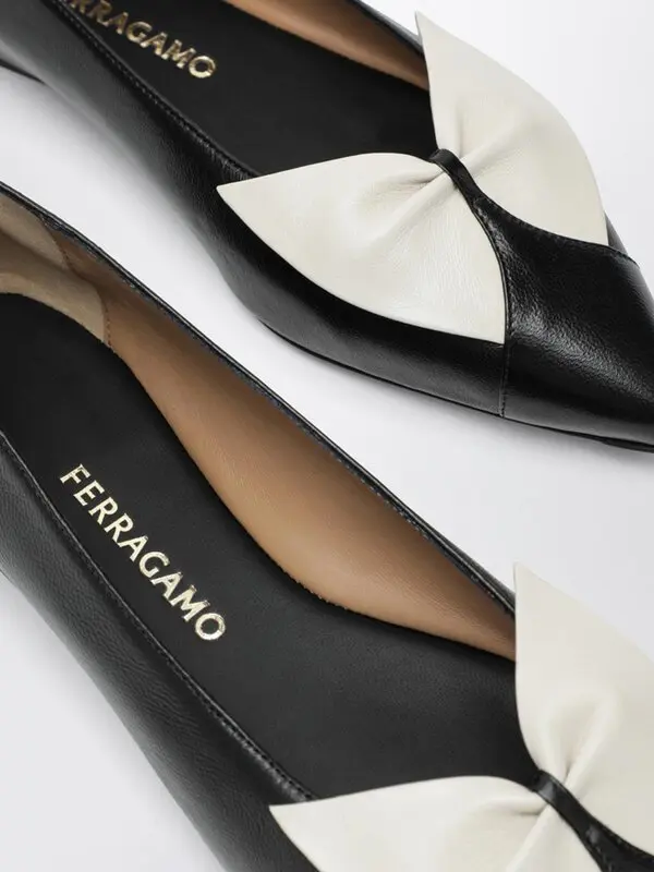 FERRAGAMO Nappa Leather Ballerinas With Abstract Print And Bow Detailing - Black
