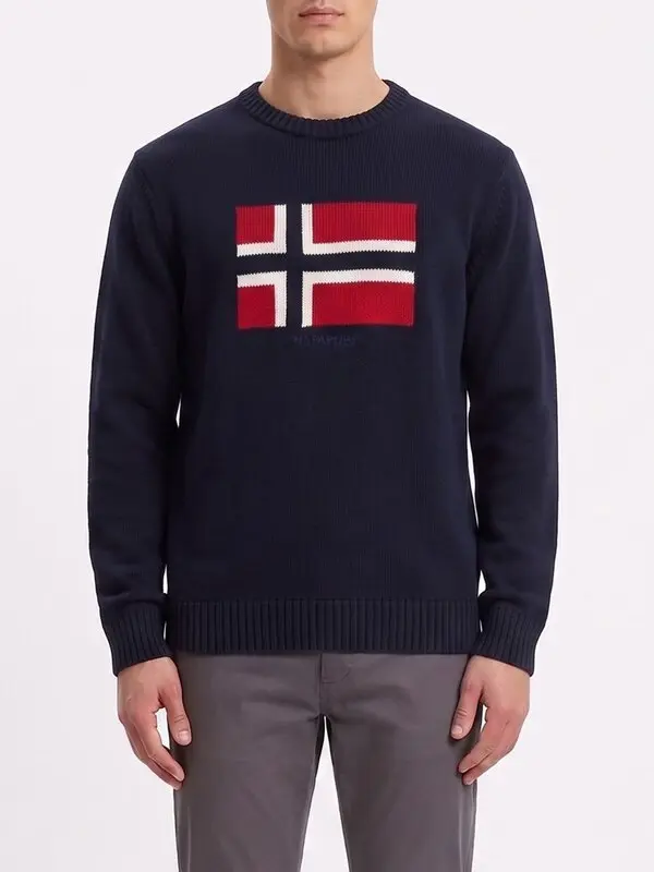 NAPAPIJRI Crew Neck Sweater With Flag Detail - Blue