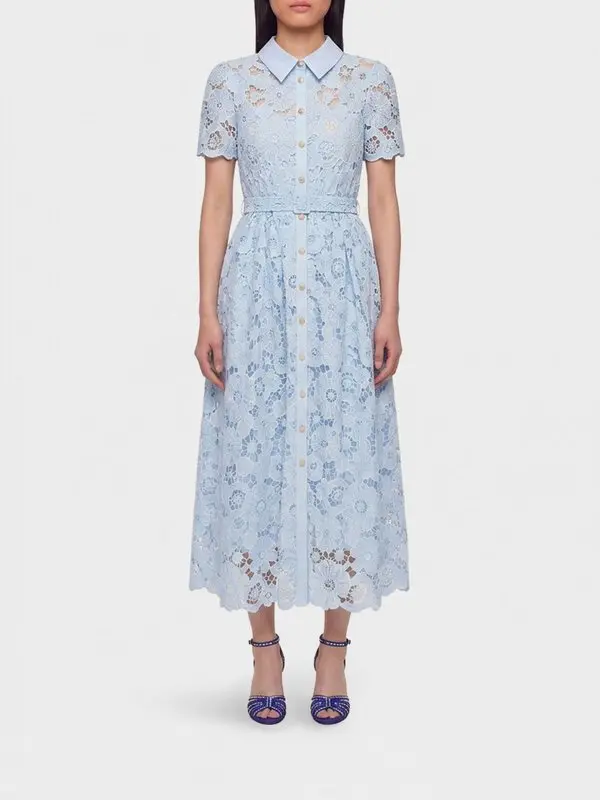 SELF-PORTRAIT Lace Midi Dress - Gnawed Blue