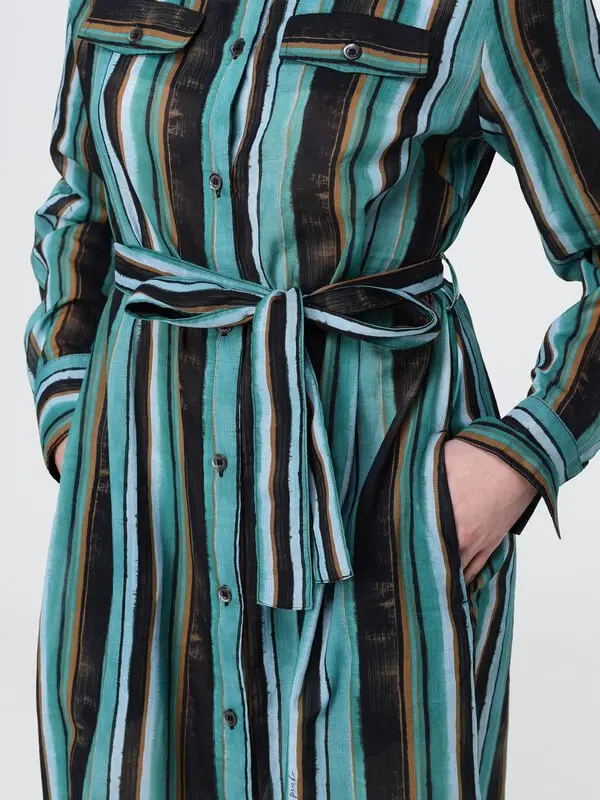 Pinko Striped Cotton Muslin Midi Shirt Dress