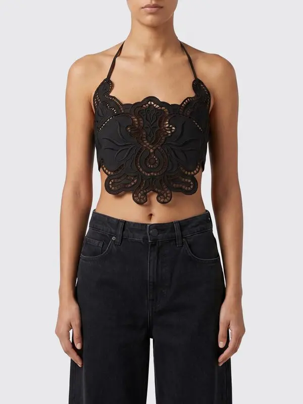 Blumarine Embroidered Halter Top - Black