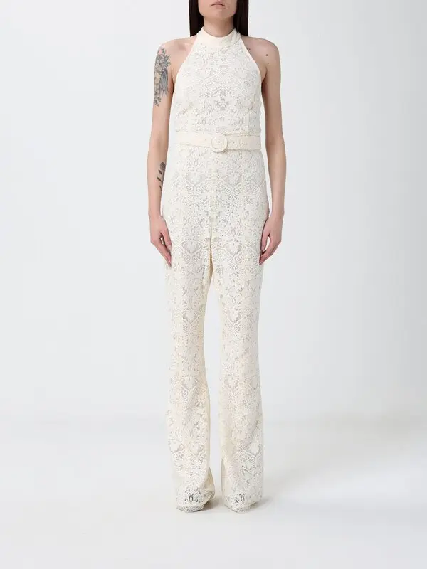 TWINSET Lace Halter Jumpsuit With Belt - Grey
