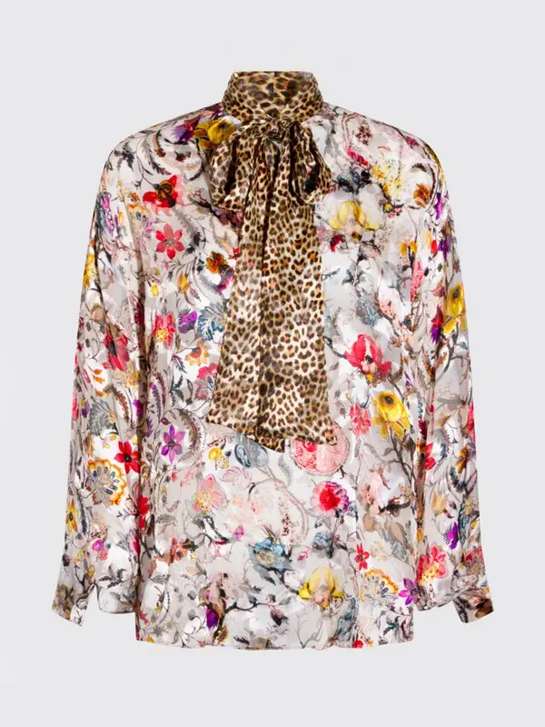 Roberto Cavalli Printed Silk Blend Blouse With Pussy Bow