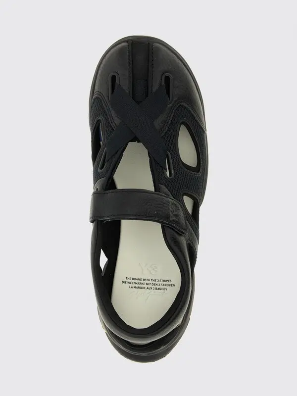 Y3 Gsg9 Cut-out Leather And Mesh Sandals - Black