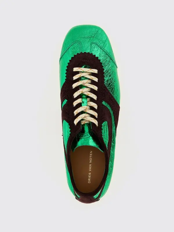 Dries Van Noten Laminated Leather Sneakers - Green