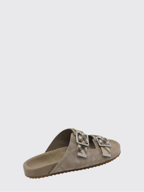 Burberry Check Embossed Suede Sandals - Beige