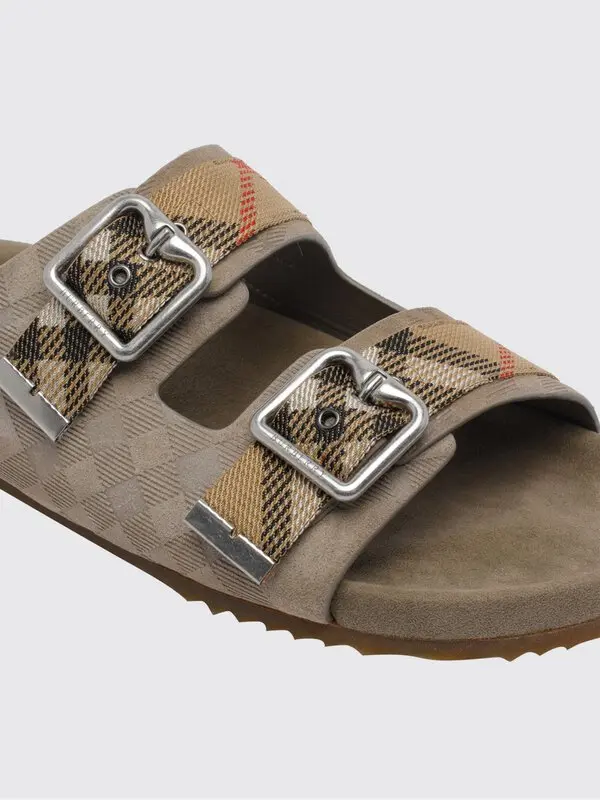 Burberry Check Embossed Suede Sandals - Beige