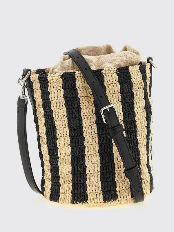 Valentino Garavani Striped Raffia Bucket Bag With Tassel Accents - Black