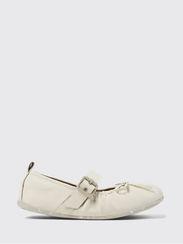 Camper Wabi Recycled Leather Ballerinas With Bow And Adjustable Strap - White