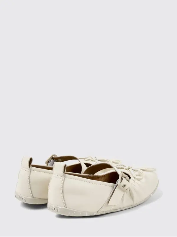 Camper Wabi Recycled Leather Ballerinas With Bow And Adjustable Strap - White