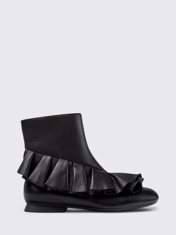 Camper Casi Myra Leather Ankle Boots With Ruffle Detailing - Black
