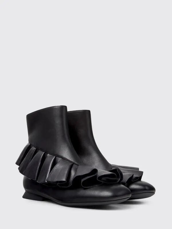 Camper Casi Myra Leather Ankle Boots With Ruffle Detailing