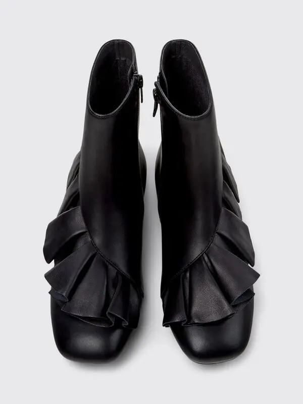 Camper Casi Myra Leather Ankle Boots With Ruffle Detailing