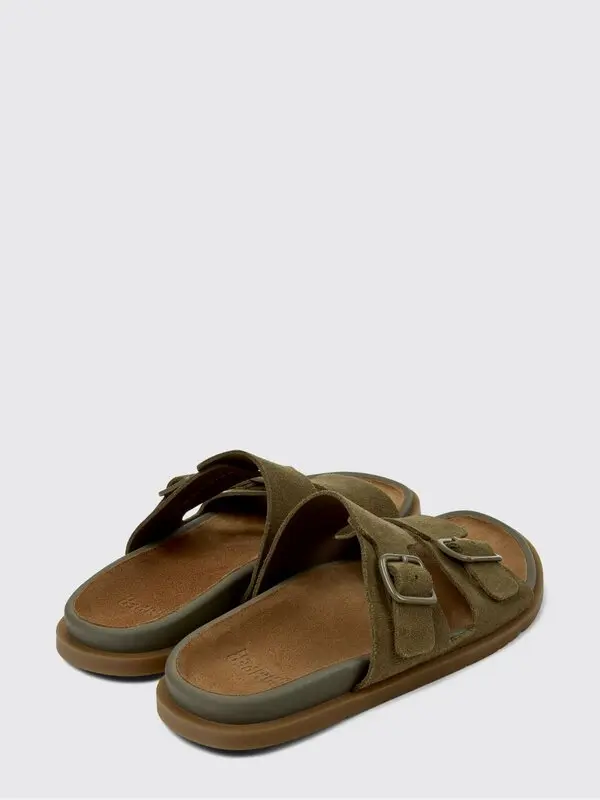 Camper Lluc Suede Sandals With Double Buckle Straps - Green