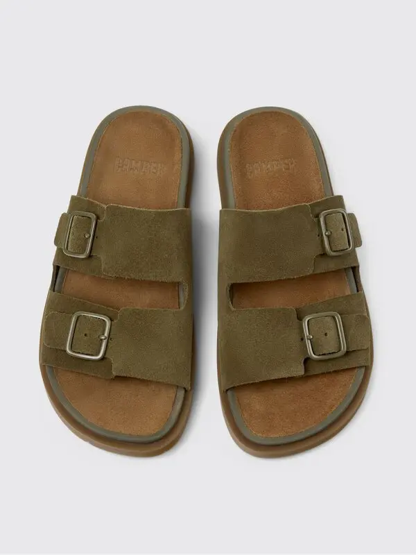 Camper Lluc Suede Sandals With Double Buckle Straps - Green
