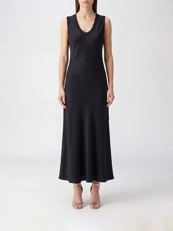 AMI Paris Long Satin Sheath Dress - Black