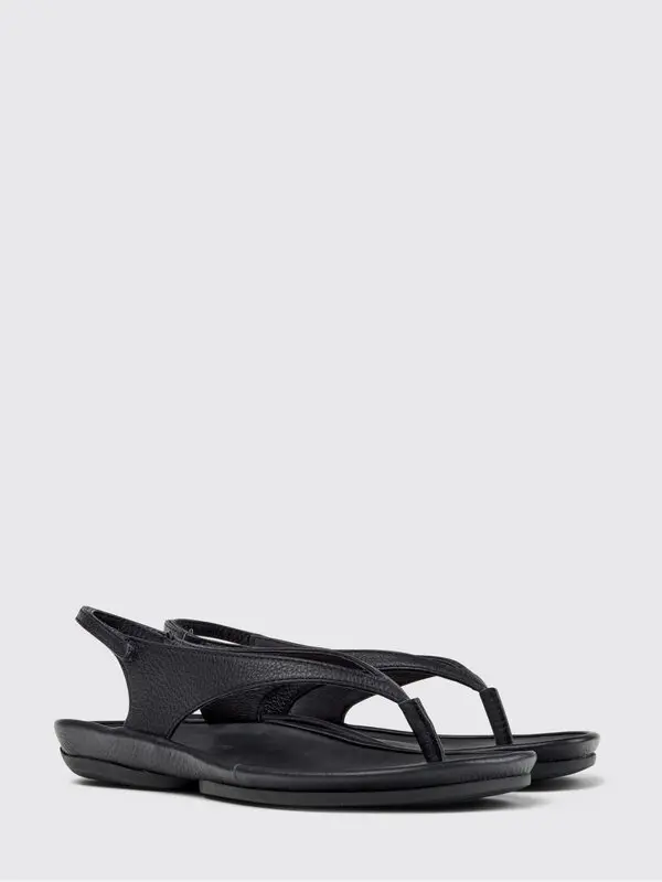 Camper Right Isla Grained Leather Sandals - Black