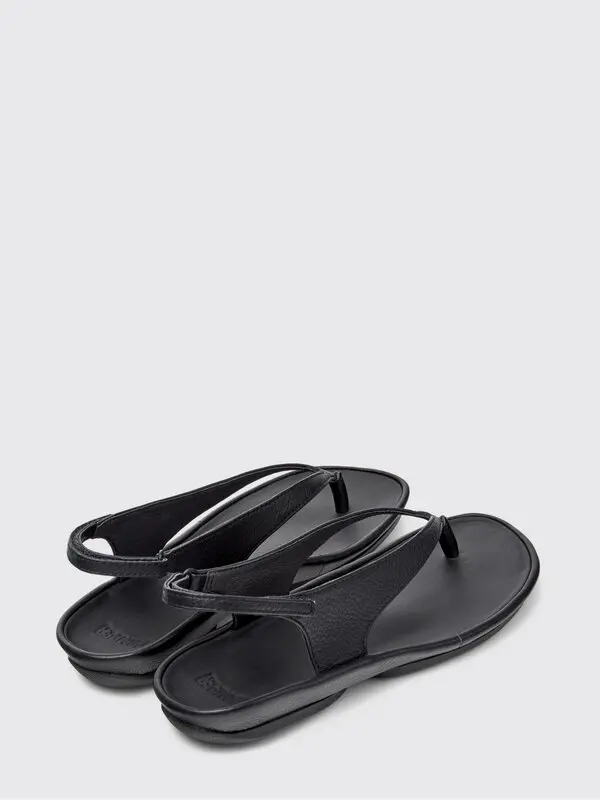 Camper Right Isla Grained Leather Sandals - Black
