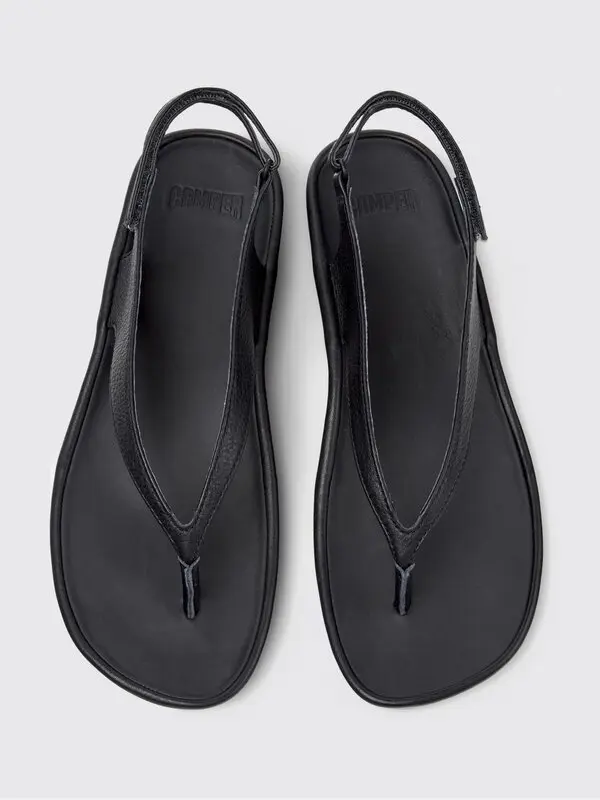 Camper Right Isla Grained Leather Sandals - Black