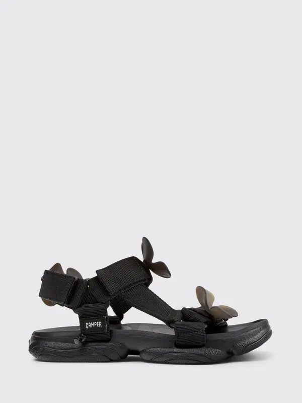 Camper Karst Recycled Polyester Sandals With Applied Flowers - Black