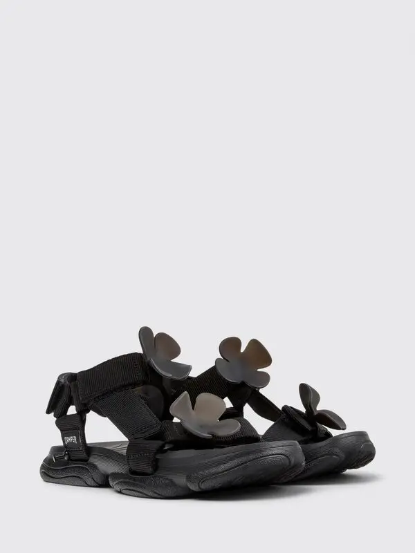 Camper Karst Recycled Polyester Sandals With Applied Flowers - Black