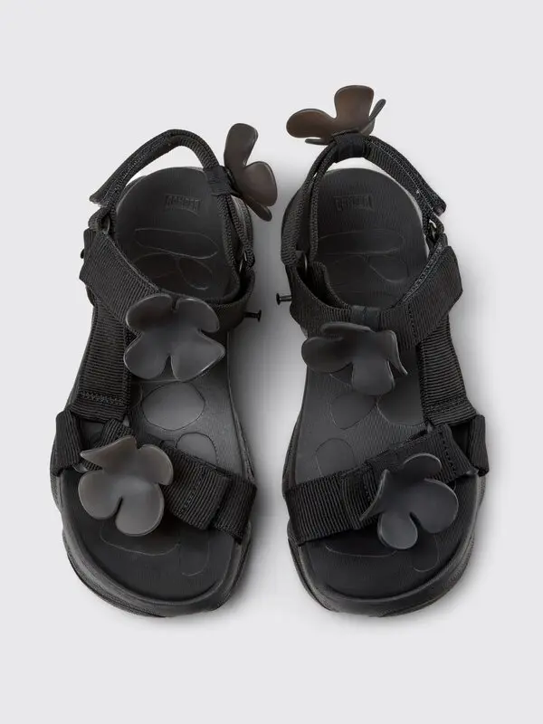 Camper Karst Recycled Polyester Sandals With Applied Flowers - Black