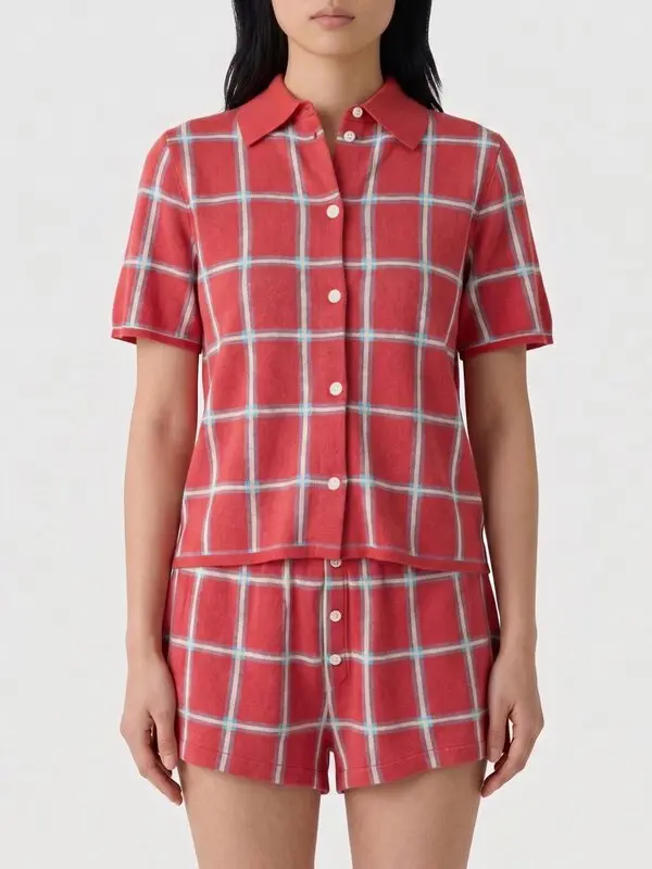 Guest In Residence Check Linen And Silk Casual Shirt - Red