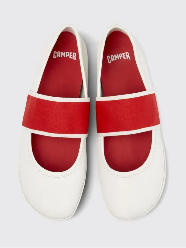 Camper Right Nina Leather Ballerina Flats With Bicolor Abstract Pattern - White