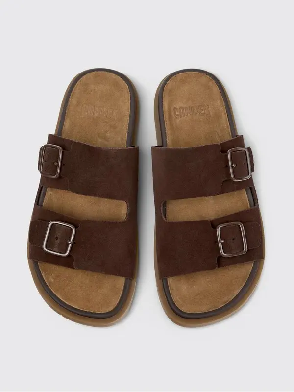 Camper Lluc Suede Sandals With Buckle Detail - Brown