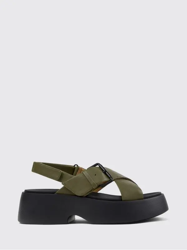 Camper Platform Sandals In Smooth Leather With Xl Extralight Sole - Green