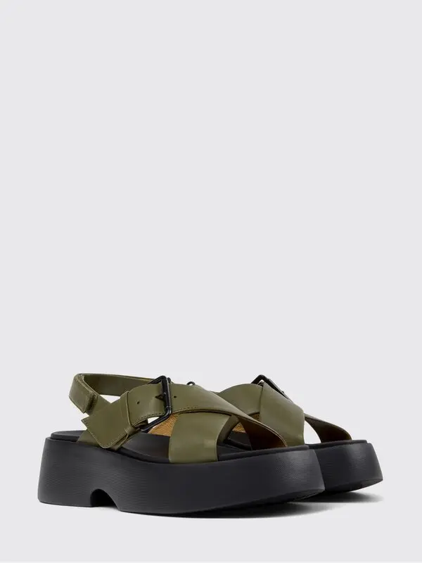 Camper Tasha Platform Sandals In Smooth Leather With Xl Extralight® Sole - Green