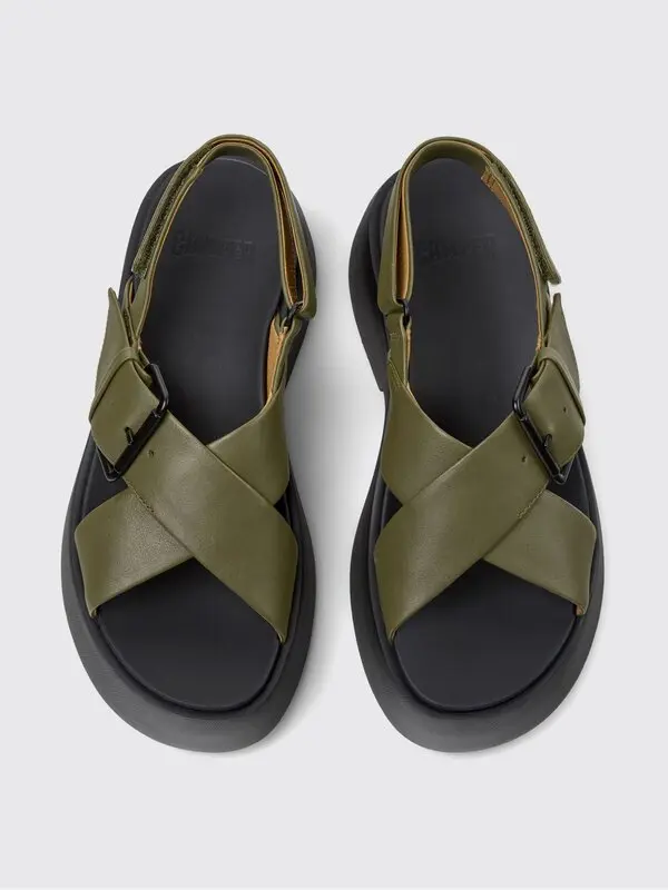 Camper Tasha Platform Sandals In Smooth Leather With Xl Extralight® Sole - Green