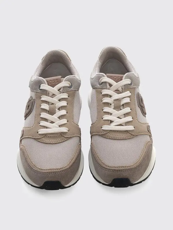 BOSS Mesh And Suede Lace-up Sneakers - Beige