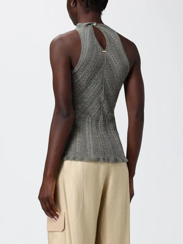 TWINSET Halter Neckline Slim Fit Top - Olive