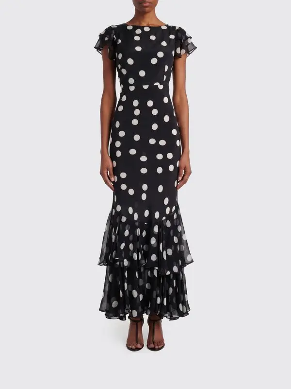 Rixo Polka Dot Viscose Maxi Dress With Ruched Details - Black