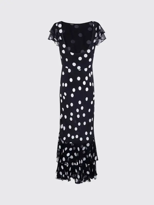 Rixo Polka Dot Viscose Maxi Dress With Ruched Details - Black